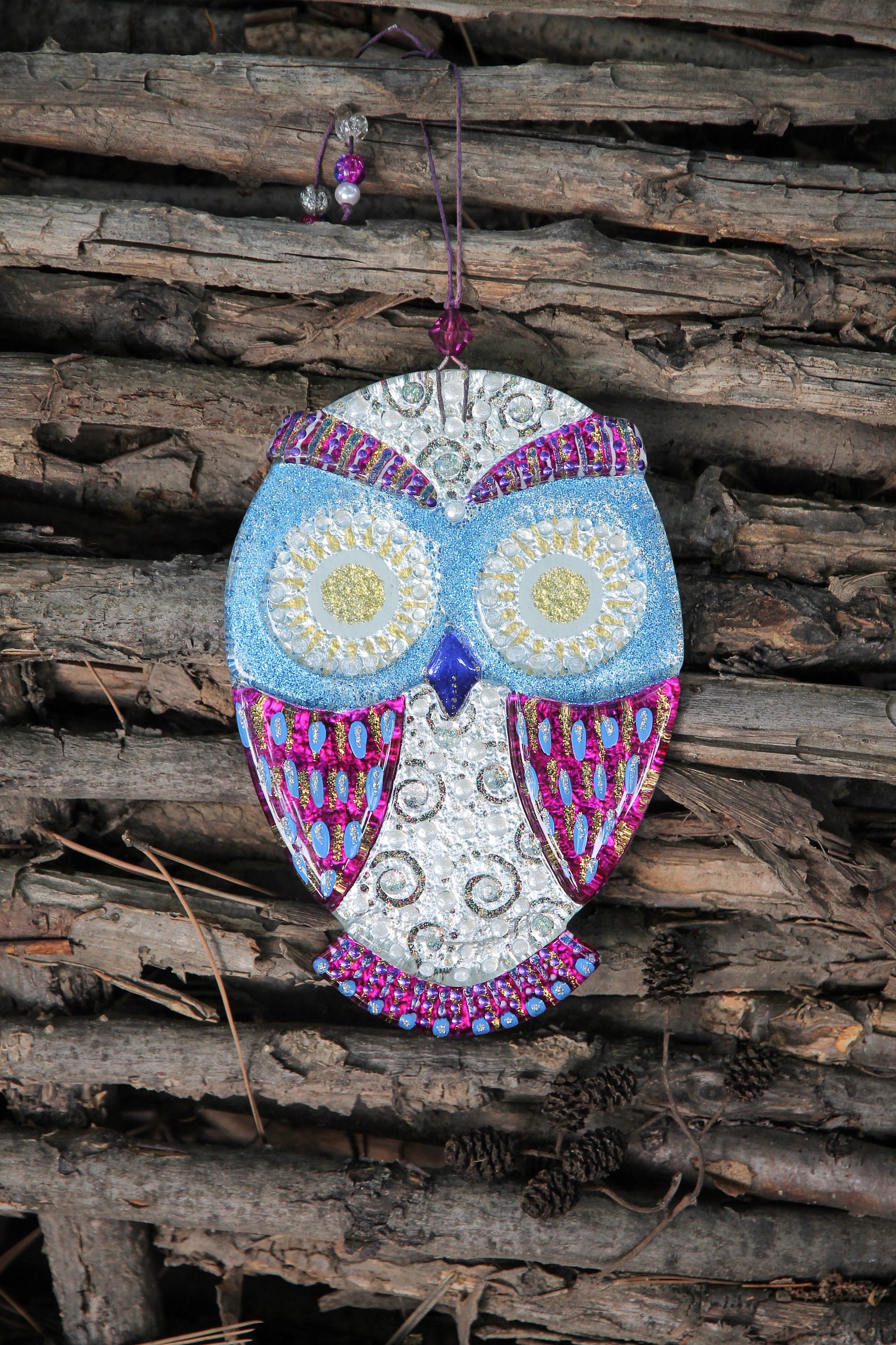 White Owl Big Fused Glass Panel Art Glass Wall Decor Modern | Etsy