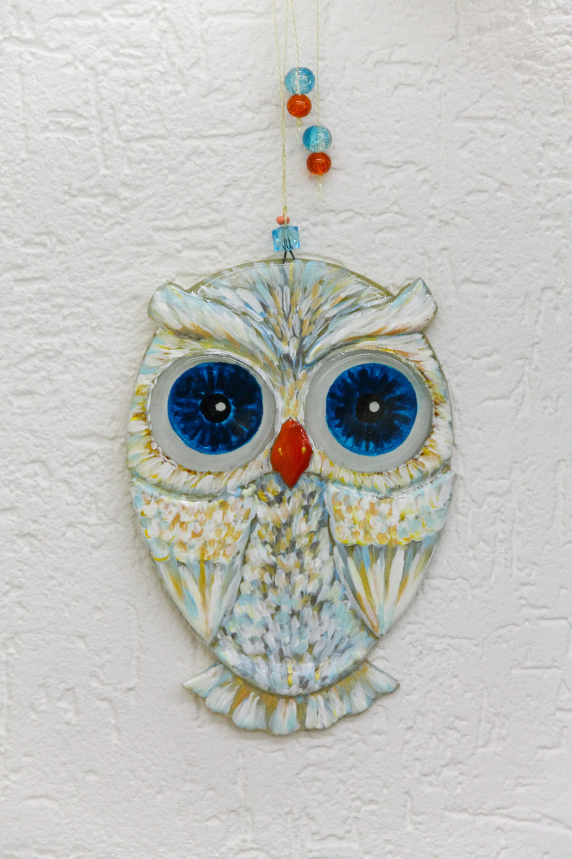 White Owl Big Fused Glass Panel Art Glass Wall Decor Modern | Etsy