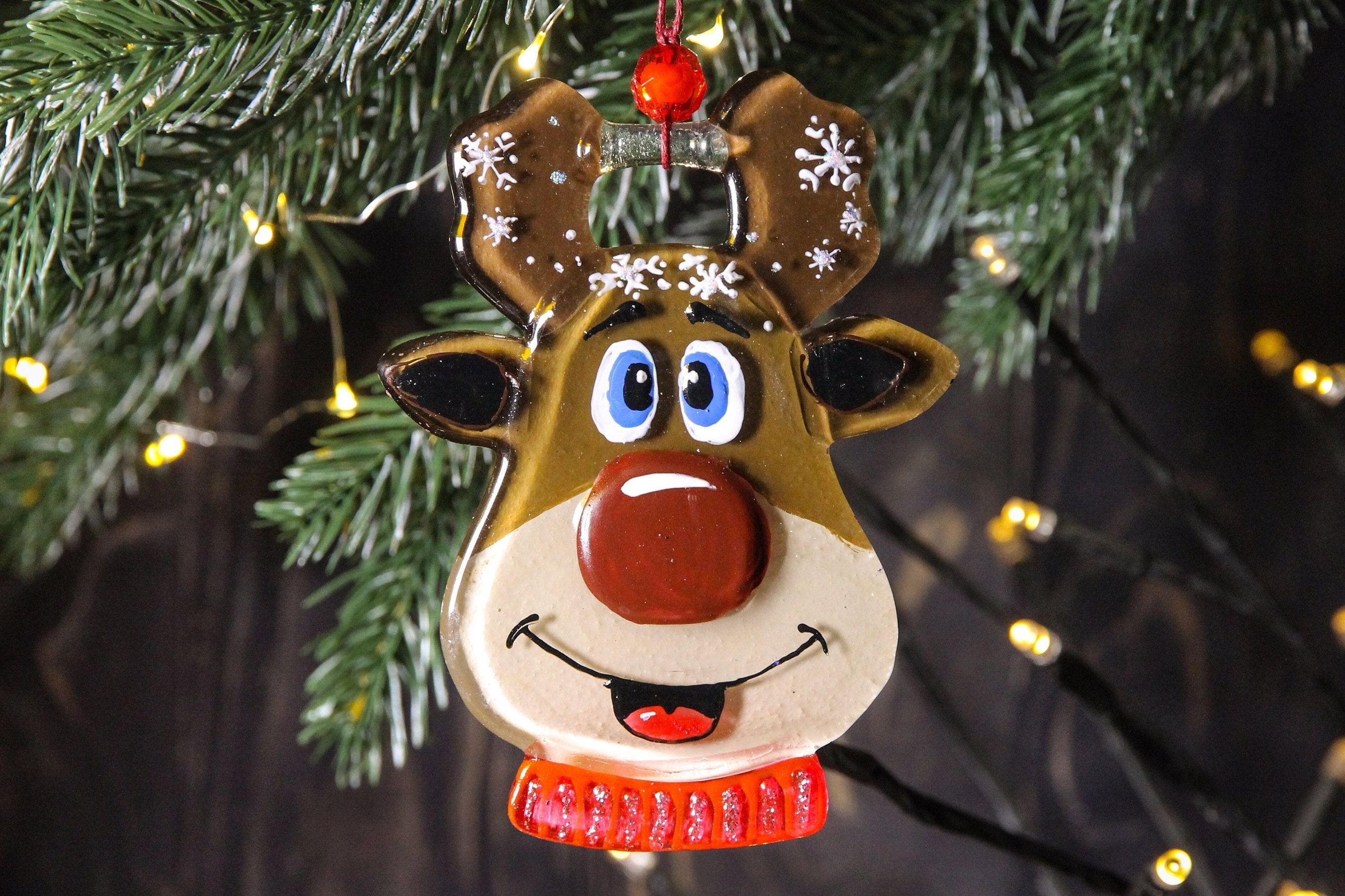 Reindeer Fused Glass Funny Christmas Tree Ornament Colorful Painted Art ...