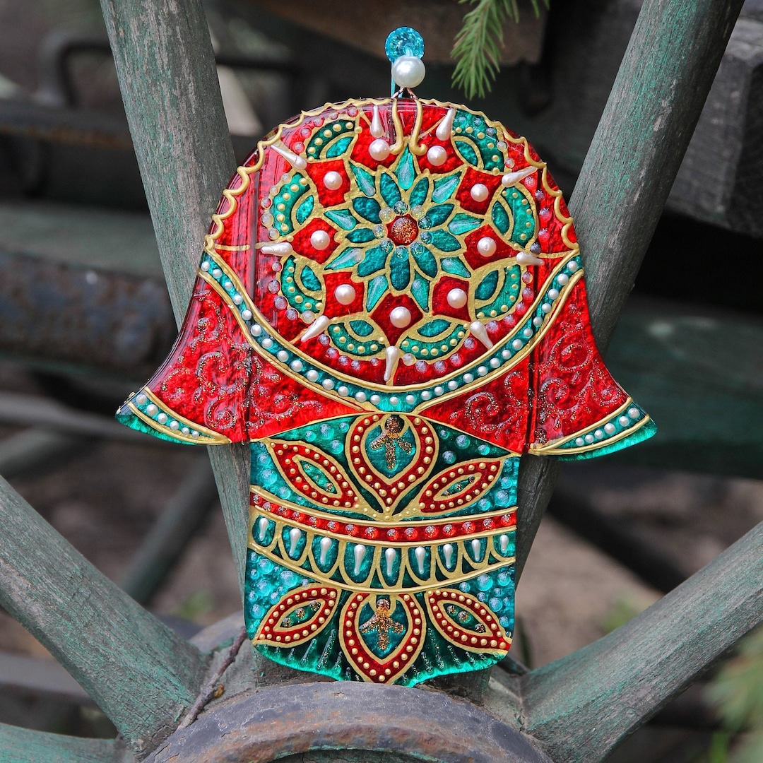 Hamsa Hand; Glass Wall Decor; Khamsa Sacred Protection Symbol Decor ...