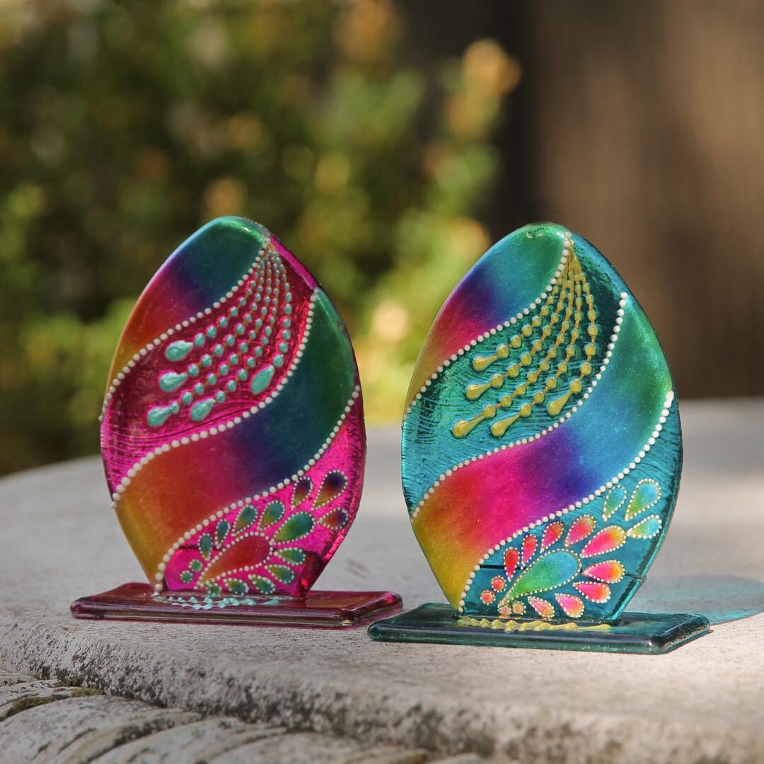 Glass Easter Egg Art Hand Painted Standing Home Décor, Modern Easter ...