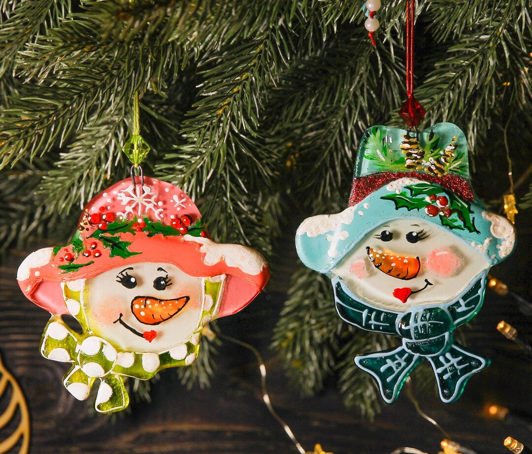 Snow Lady Christmas Ornament Fused Glass Colorful Art Funny Christmas ...