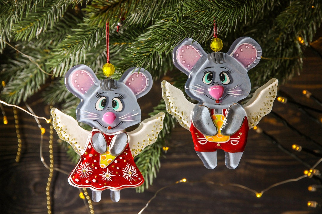 Mouse Rat Angel Fused Glass Christmas Ornaments Christmas Tree ...