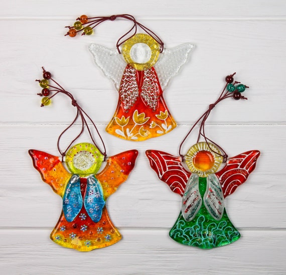 Guardian Angel Fused Glass Little Angel for Christmas Tree | Etsy