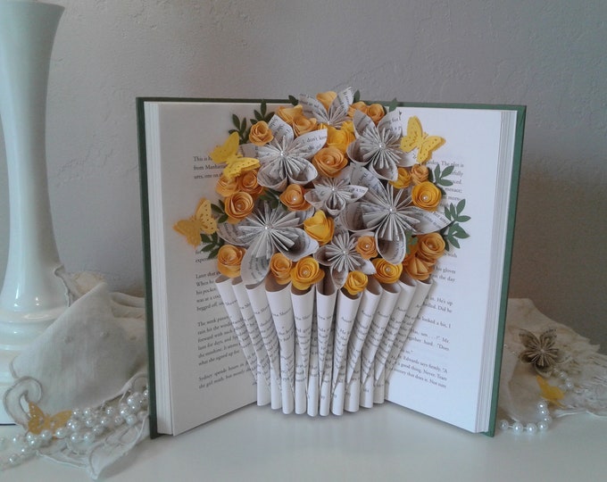 Book Bouquet, Origami Flowers, Book Page Flower, Origami Bouquet, Book ...