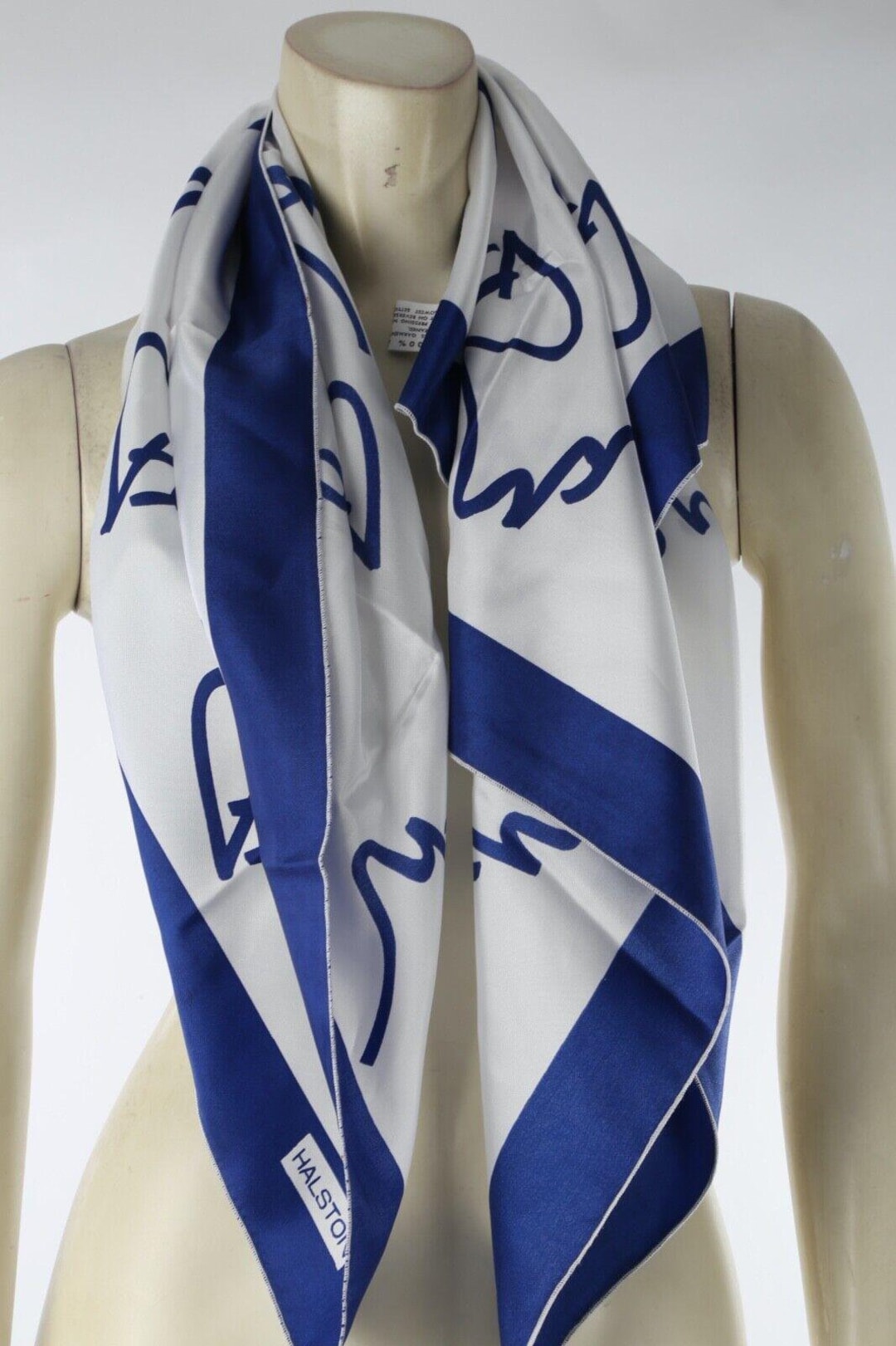 Vintage Halston Blue White Scarf - Etsy
