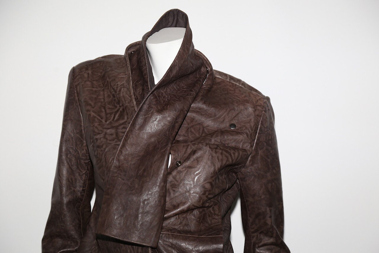 Vintage MAISON MARTIN MARGIELA MM6 Brown Leather Bow Neckline Short ...