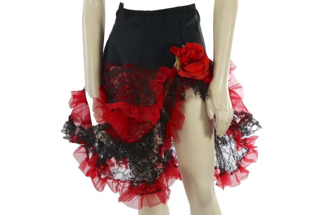 Vintage Curtain Call Costumes Black Red Ruffle Tiered Carnival Dance ...