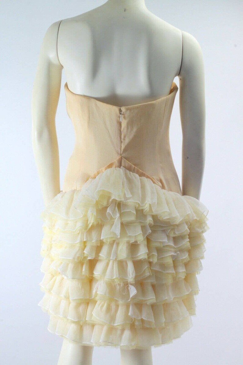 Vintage Saint Laurent YSL Yellow Scallop Strapless Ruffle Silk Dress ...