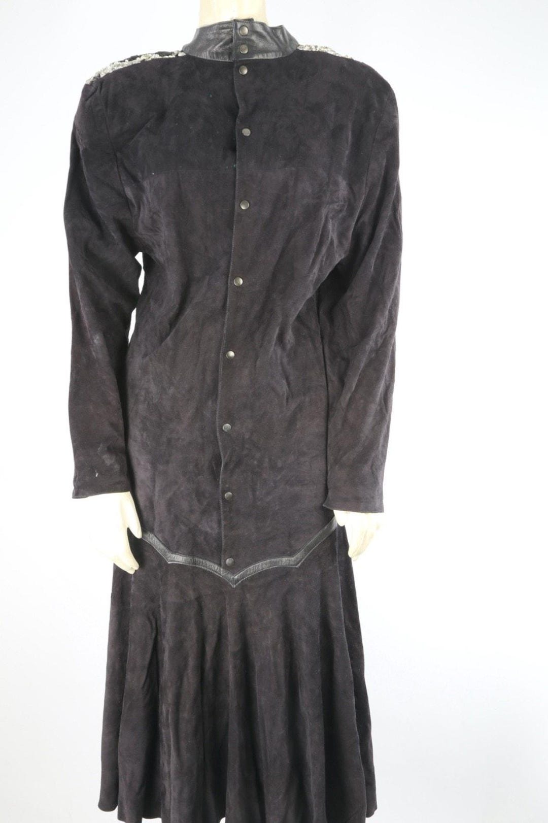 Brezin Paris 80s Vintage Suede Long Dress Beaded Long Sleeve Snap ...