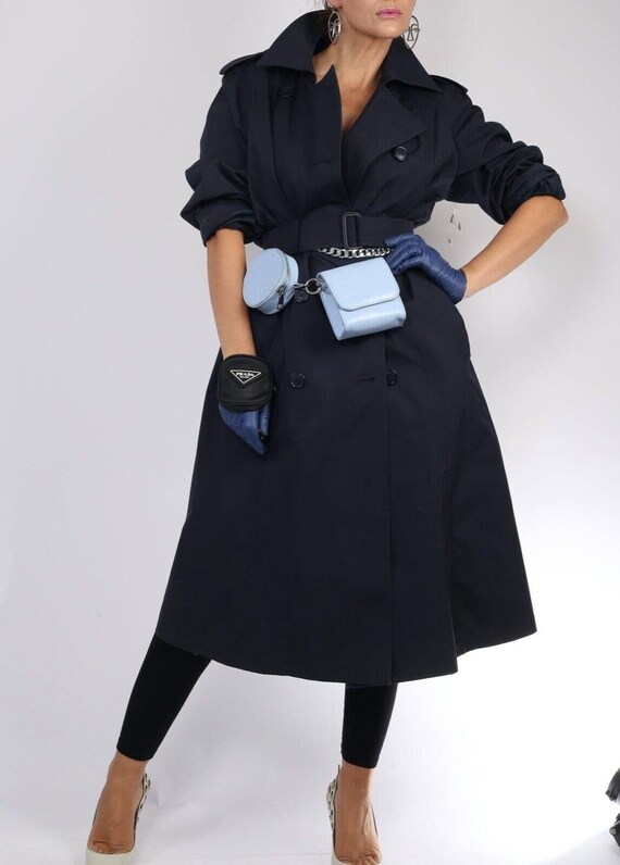 Vintage Navy Collared Double Breasted Midi Trench Rain Coat - Etsy