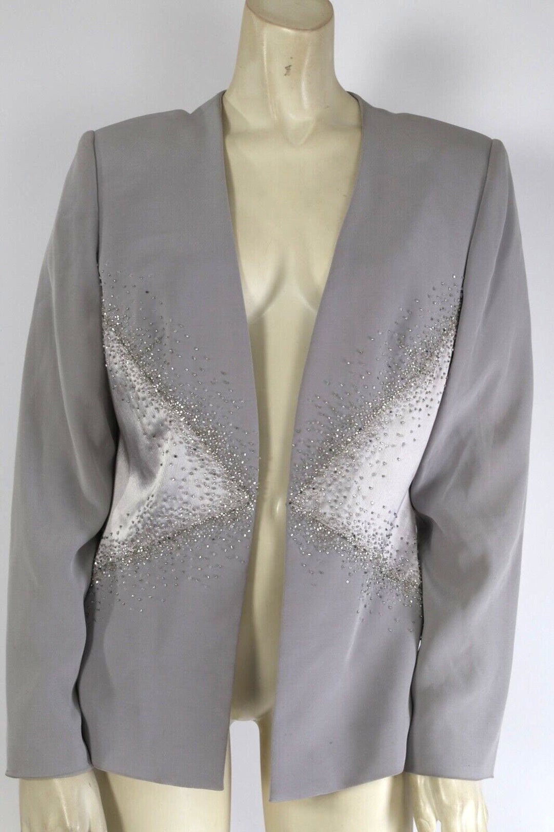 Vintage Montage by Mon Cheri Gray Sequin Detailed Open Front Blazer ...
