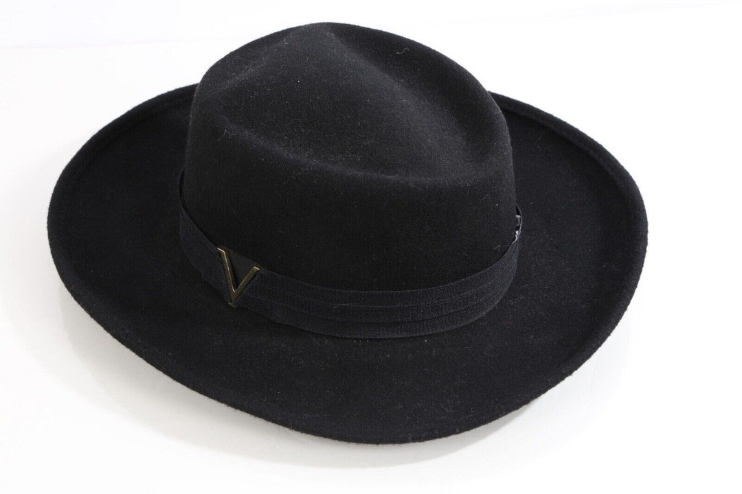 Vintage Wide Brim Black Wool Felt Fedora Hat Size M - Etsy