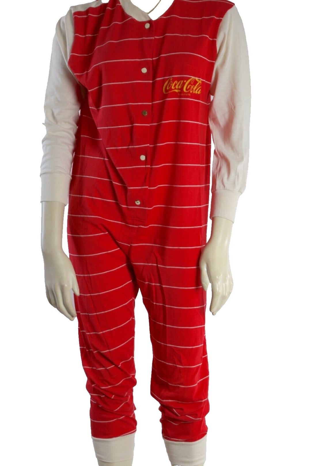 Vintage 80s COCA COLA Red White Striped Long Sleeve One Piece Pajamas ...