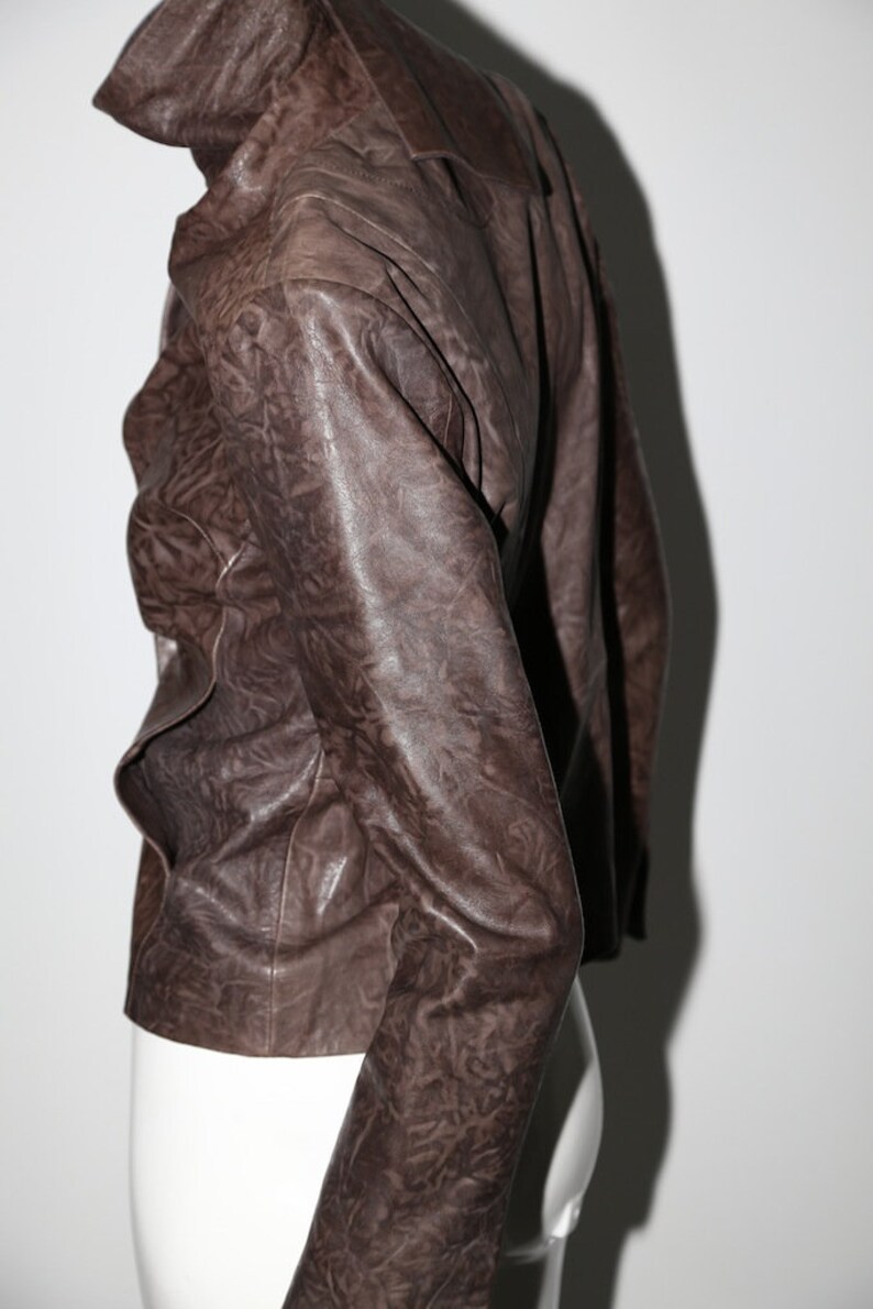 Vintage MAISON MARTIN MARGIELA MM6 Brown Leather Bow Neckline Short ...