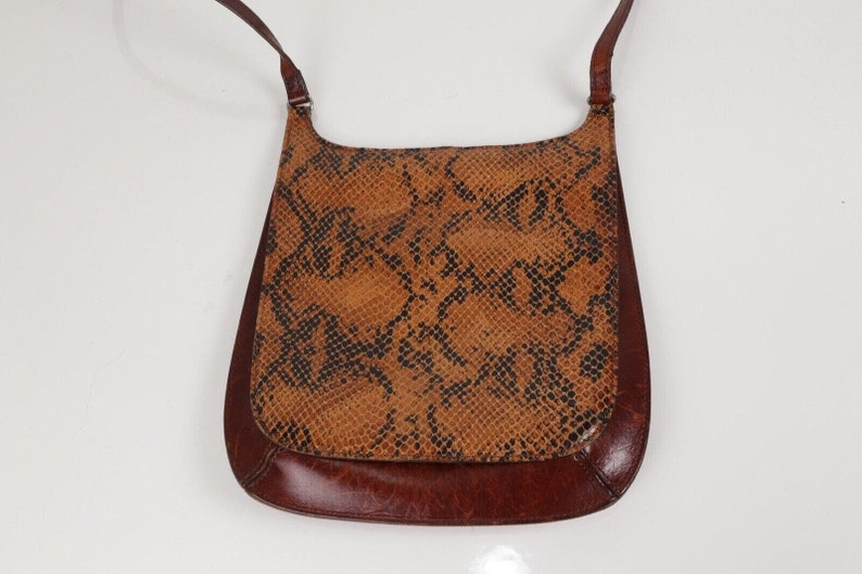 Vintage FOSSIL Brown Leather Snake Skin Pattern Flap Slim Crossbody Bag ...