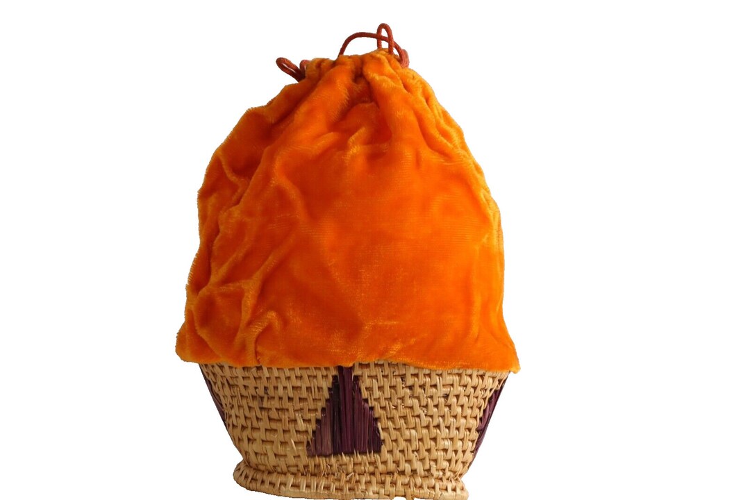 Vintage Orange Velour Fabric Multipurpose Mini Velvet Basket Bag - Etsy