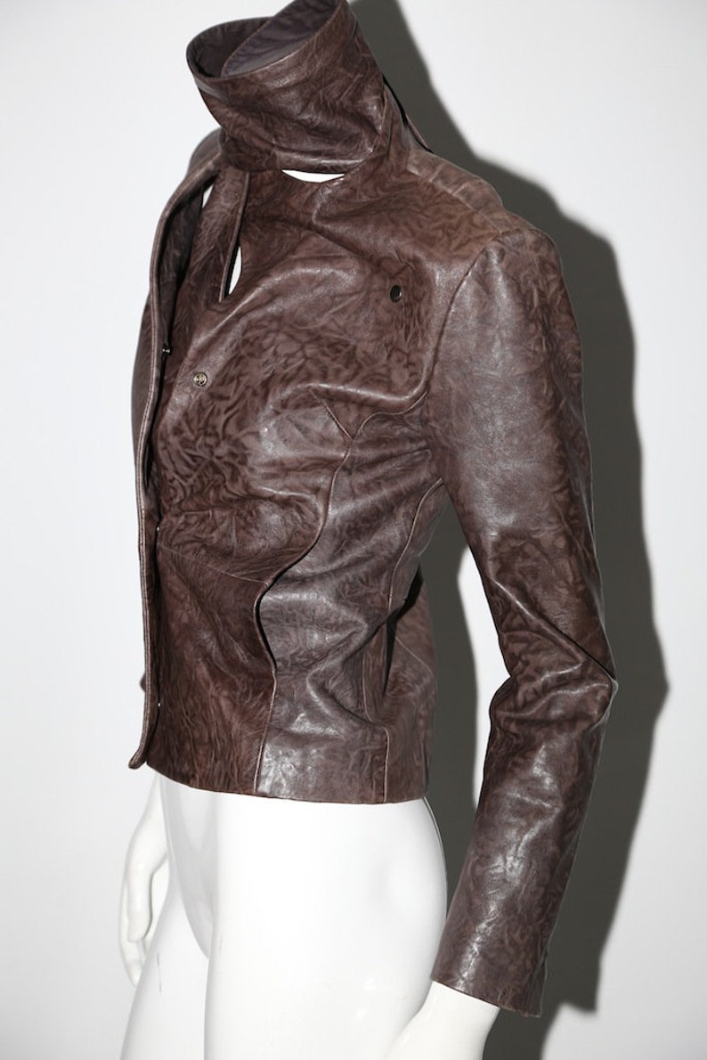 Vintage MAISON MARTIN MARGIELA MM6 Brown Leather Bow Neckline Short ...