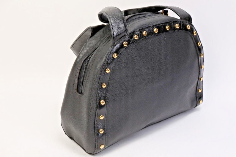 Vintage ROCCO BAROCCO Black Leather Studded Satchel Bag - Etsy