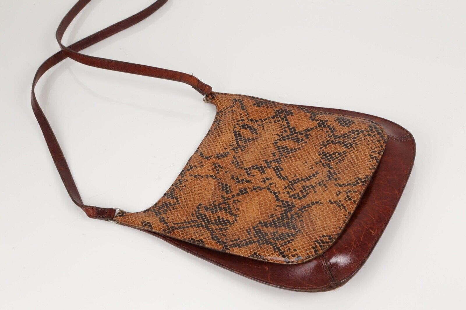 Vintage FOSSIL Brown Leather Snake Skin Pattern Flap Slim Crossbody Bag ...