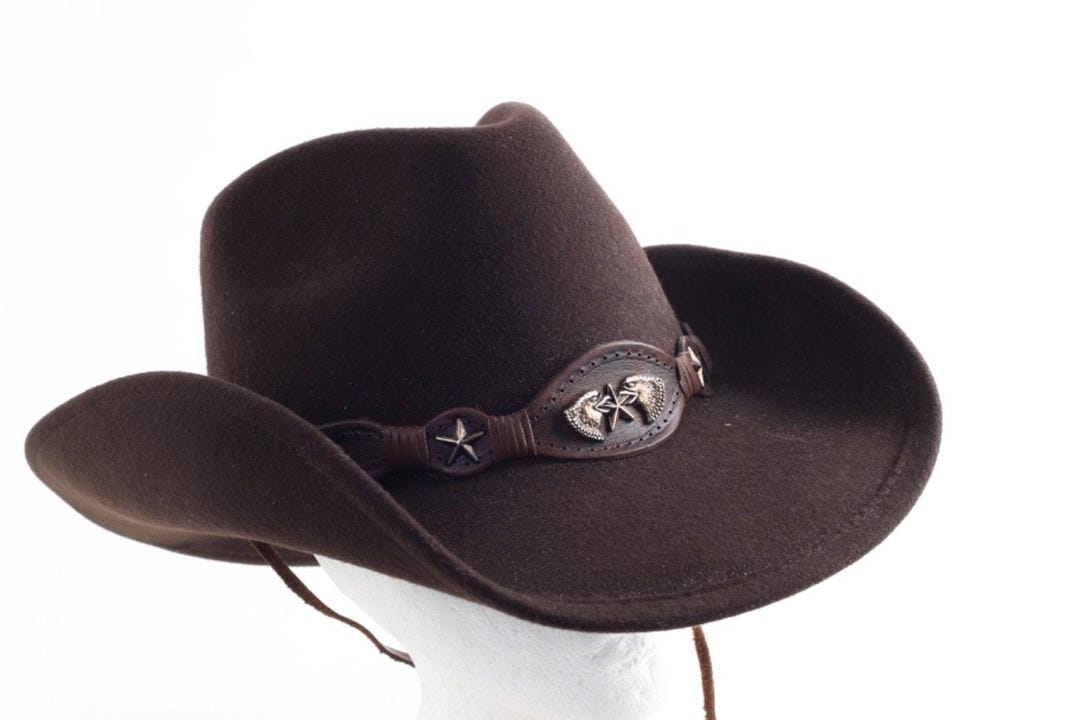 Vintage Black Bart Wool Felt Eagle One Brown Cowboy Hat Western Size L ...