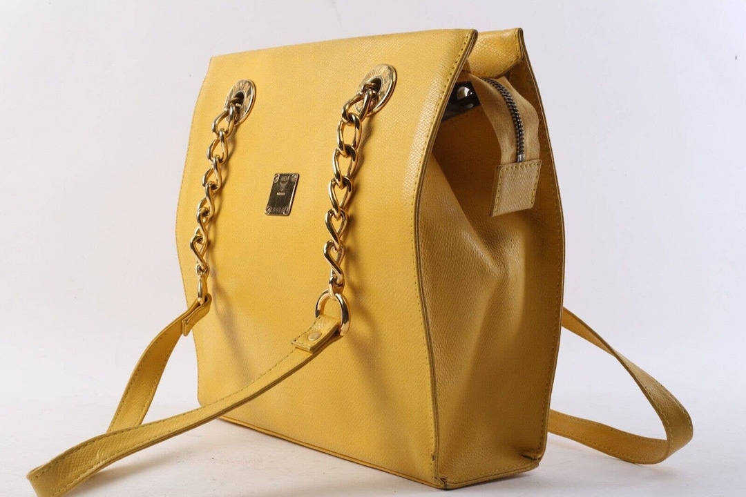 Vintage MCM Yellow Leather Tote Chain Shoulder Bag - Etsy