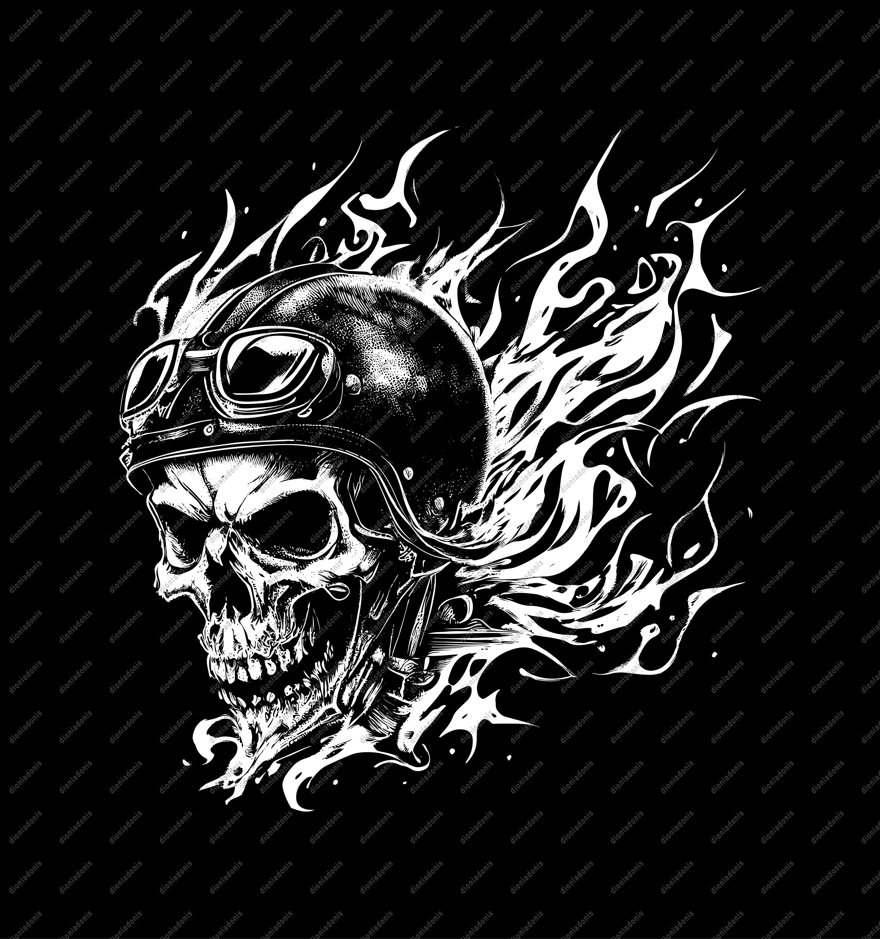 Flaming Biker Skull SVG Grunge Airbrush Texture - Etsy