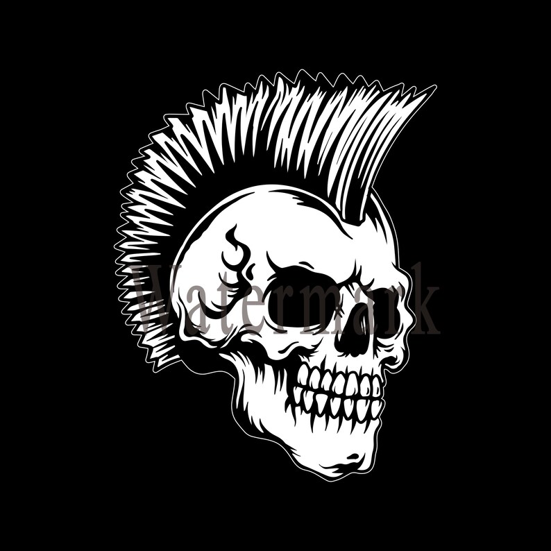 Mohawk Skull SVG Grunge, Airbrush Texture, Silhouette, Cricut, Clipart ...
