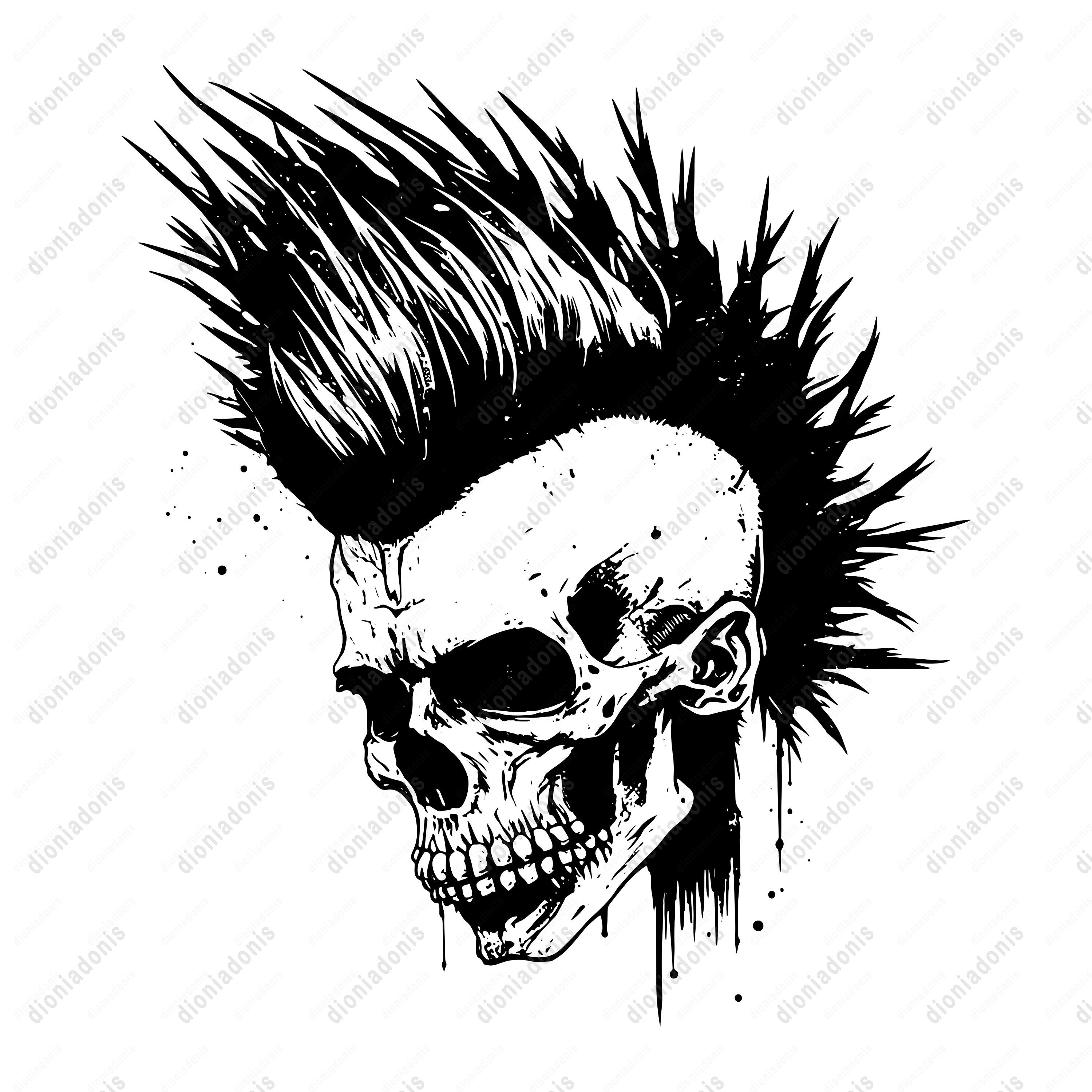 Grunge Mohawk Skull SVG Punk, Airbrush Texture, Silhouette, Cricut ...