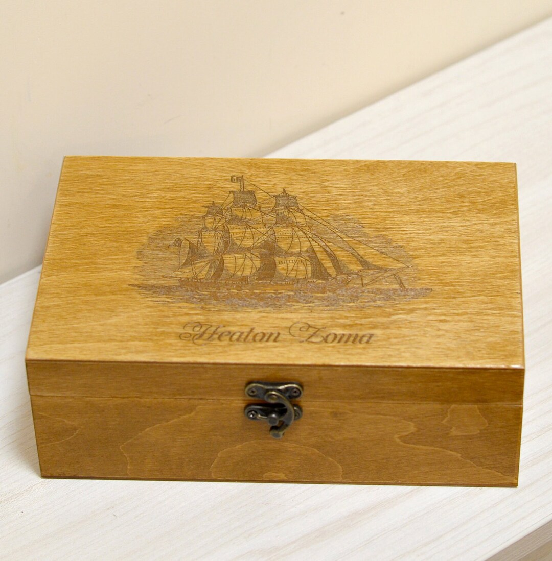 Engraved Tea Box With Custom Boat Design Personalized Wood - Etsy