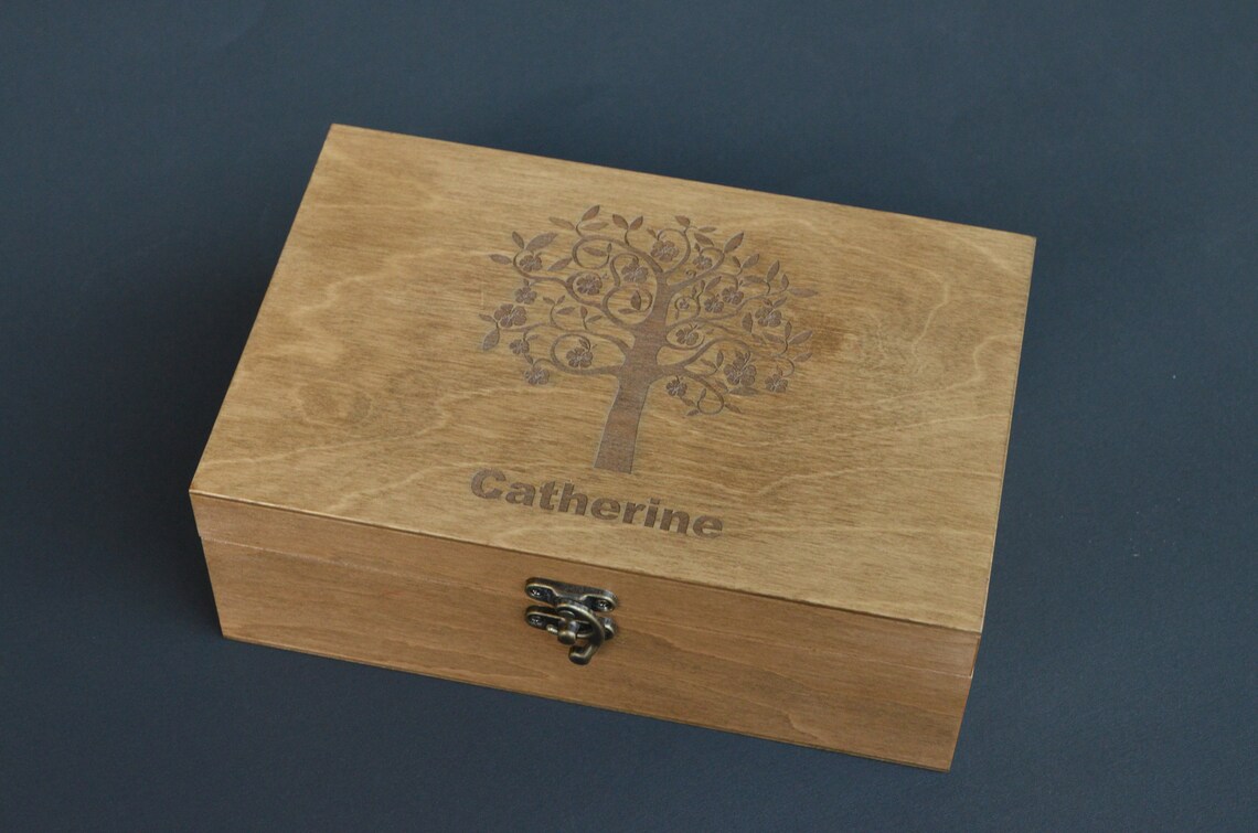 Custom Engraved Tea Box Tree of Life With Flower Wood - Etsy