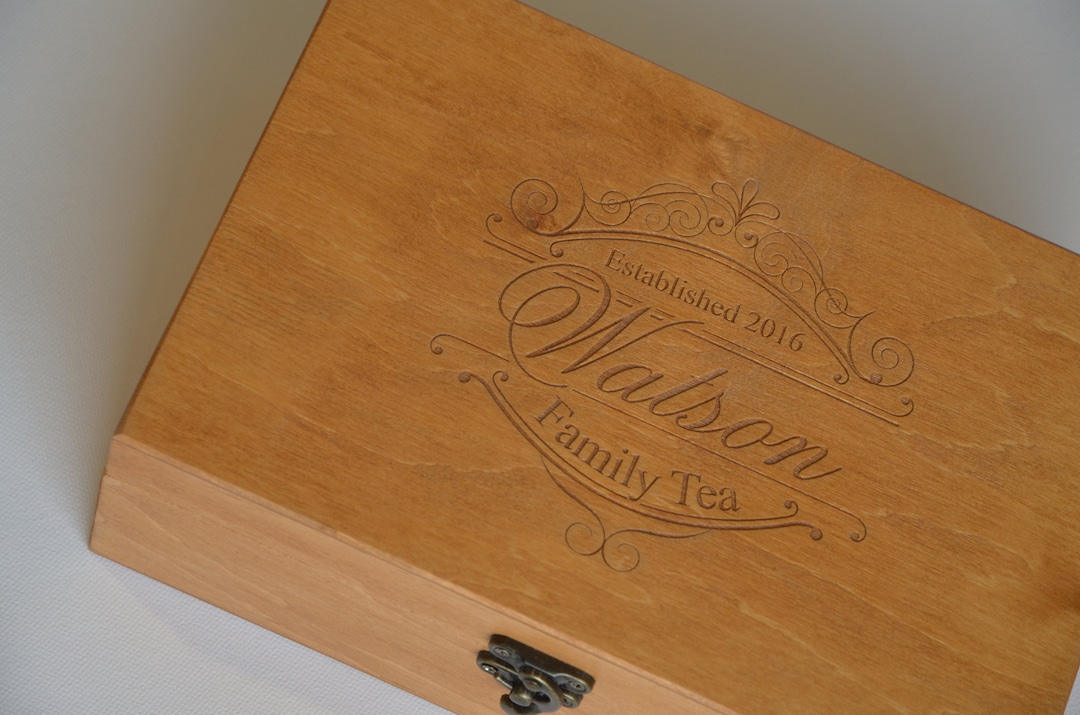 Custom Engraved Tea Box With Name and Date of Establishment, Tea Bag ...