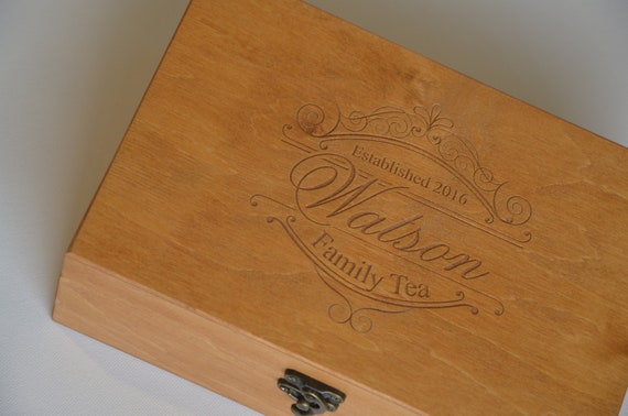 Custom Engraved Tea Box With Name and Date of Establishment - Etsy