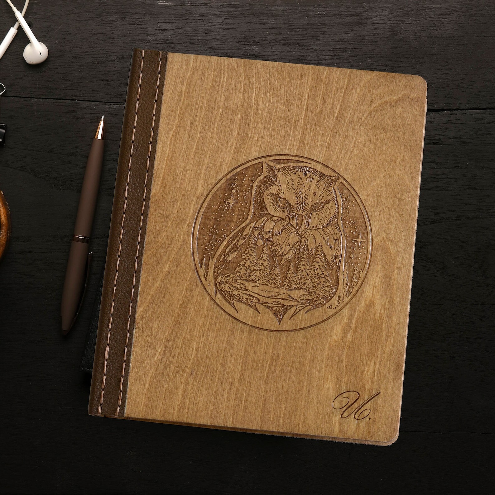 Personalized Wood Leather Notebook - Christmas Men's Gift for Travelers ...