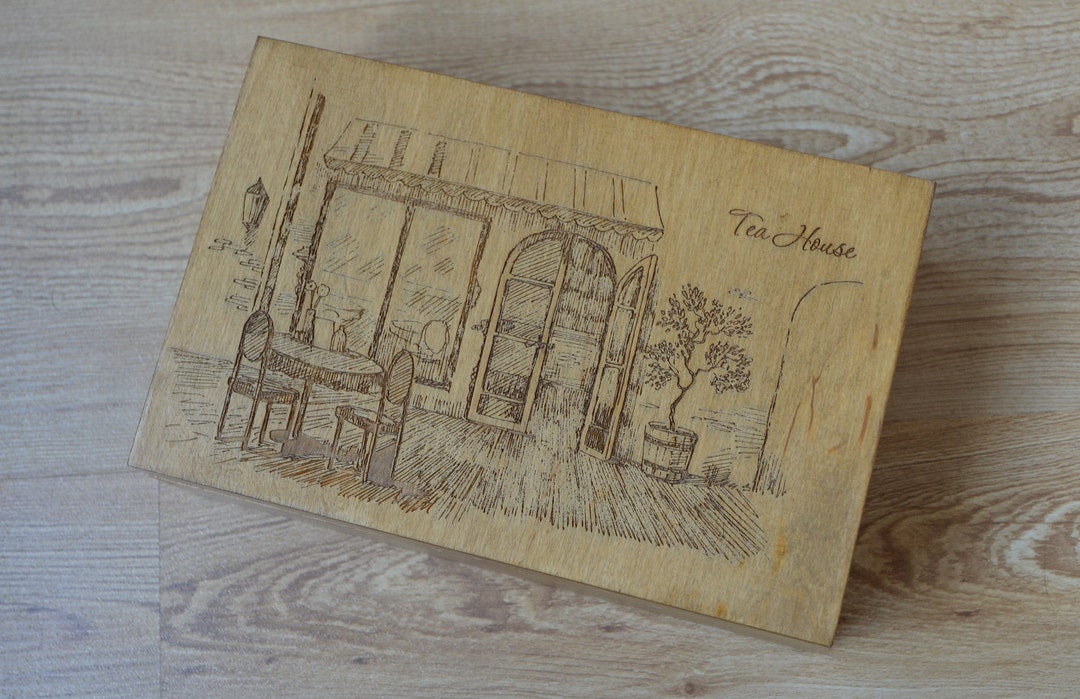 Custom Engraved Tea Box With Tea House, Personalized Tea Box, Wood Tea ...