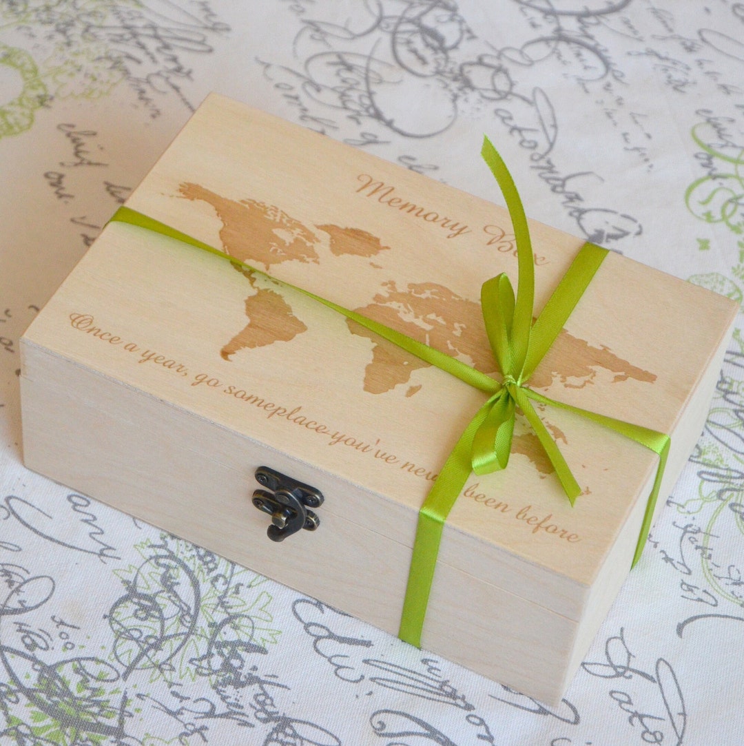 Personalized Engraved Map of the World Adventure Memory Box, Custom ...