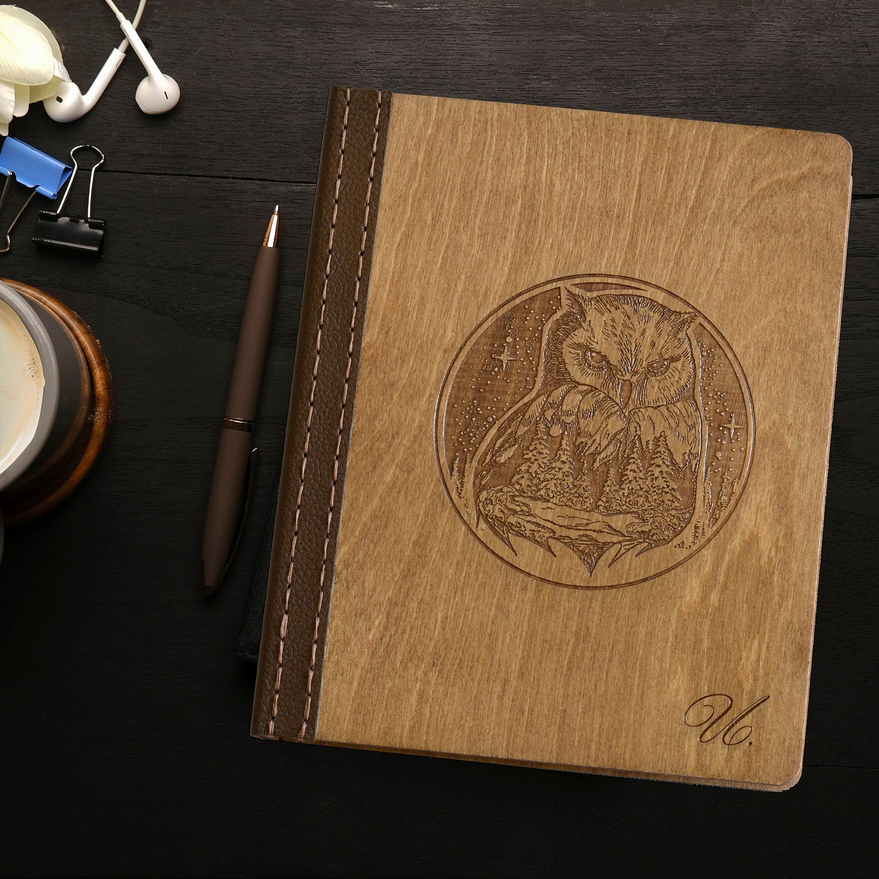 Personalized Wood Leather Notebook - Christmas Men's Gift for Travelers ...