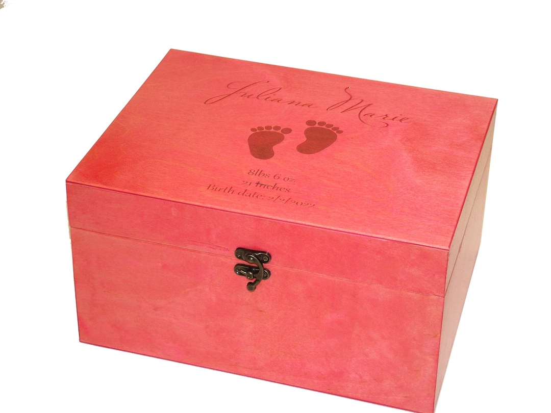 Custom Engraved Pink Wooden Box, Large Baby Keepsake Box, Baby Girl ...