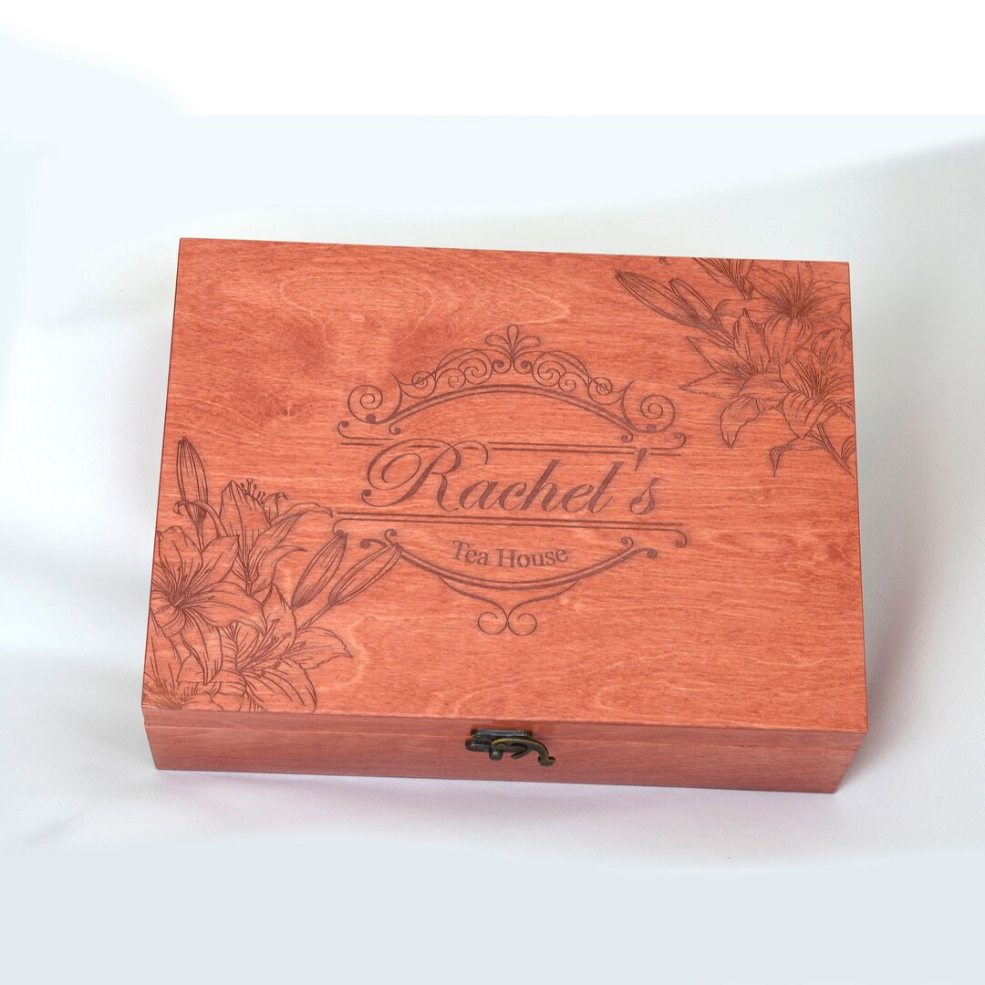 Personalised Laser Engraved Tea Box With Lilies, Engraved Storage Box ...