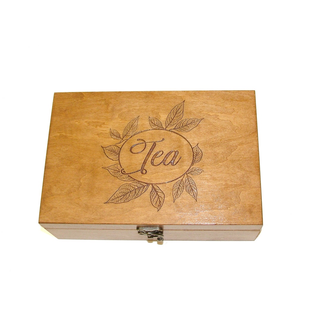 Personalization Tea Bag Box, Laser Engraved Ornamental Wreath With ...