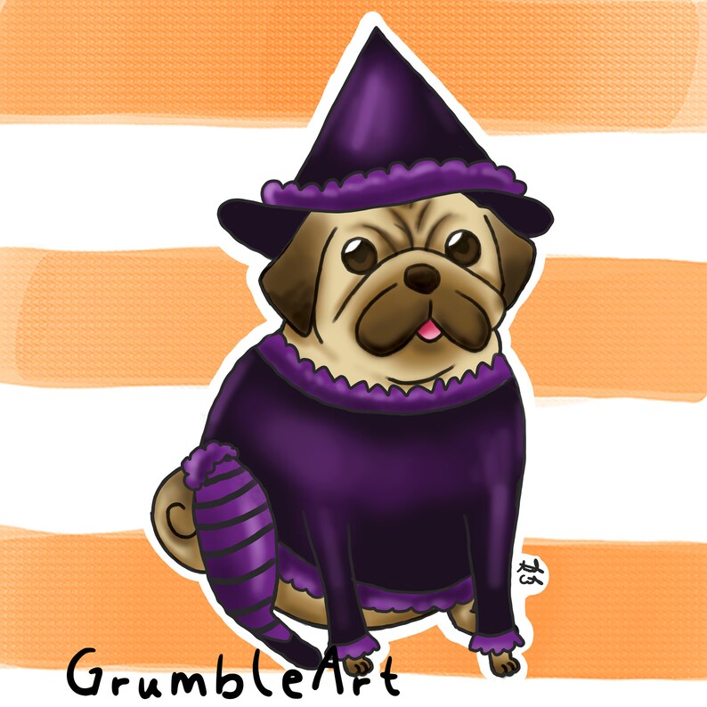 Halloween Pug Stickers Pugkin, Pugkin Spice Latte, Witch Vinyl Stickers ...