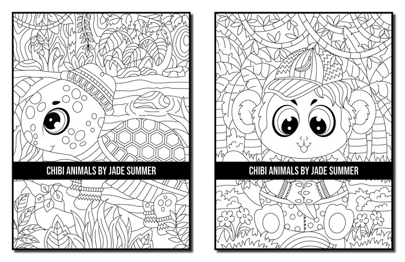 Animal Coloring Pages: Chibi Animals Adult Coloring Book by - Etsy