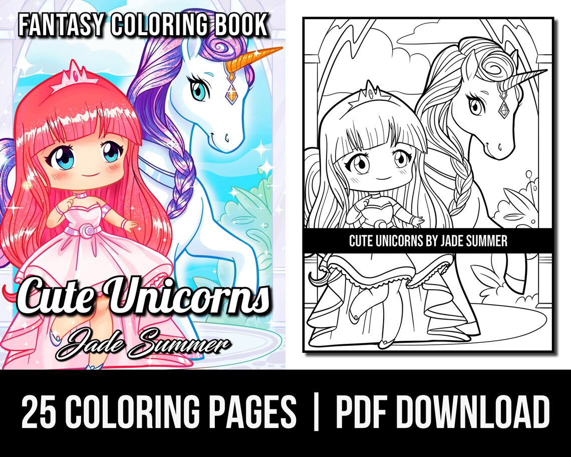 Fantasy Coloring Pages: Cute Unicorns Adult Coloring Book by - Etsy