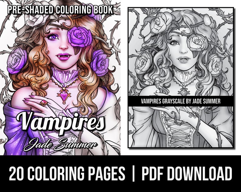 Grayscale Coloring Pages Vampires Grayscale Adult Coloring Etsy