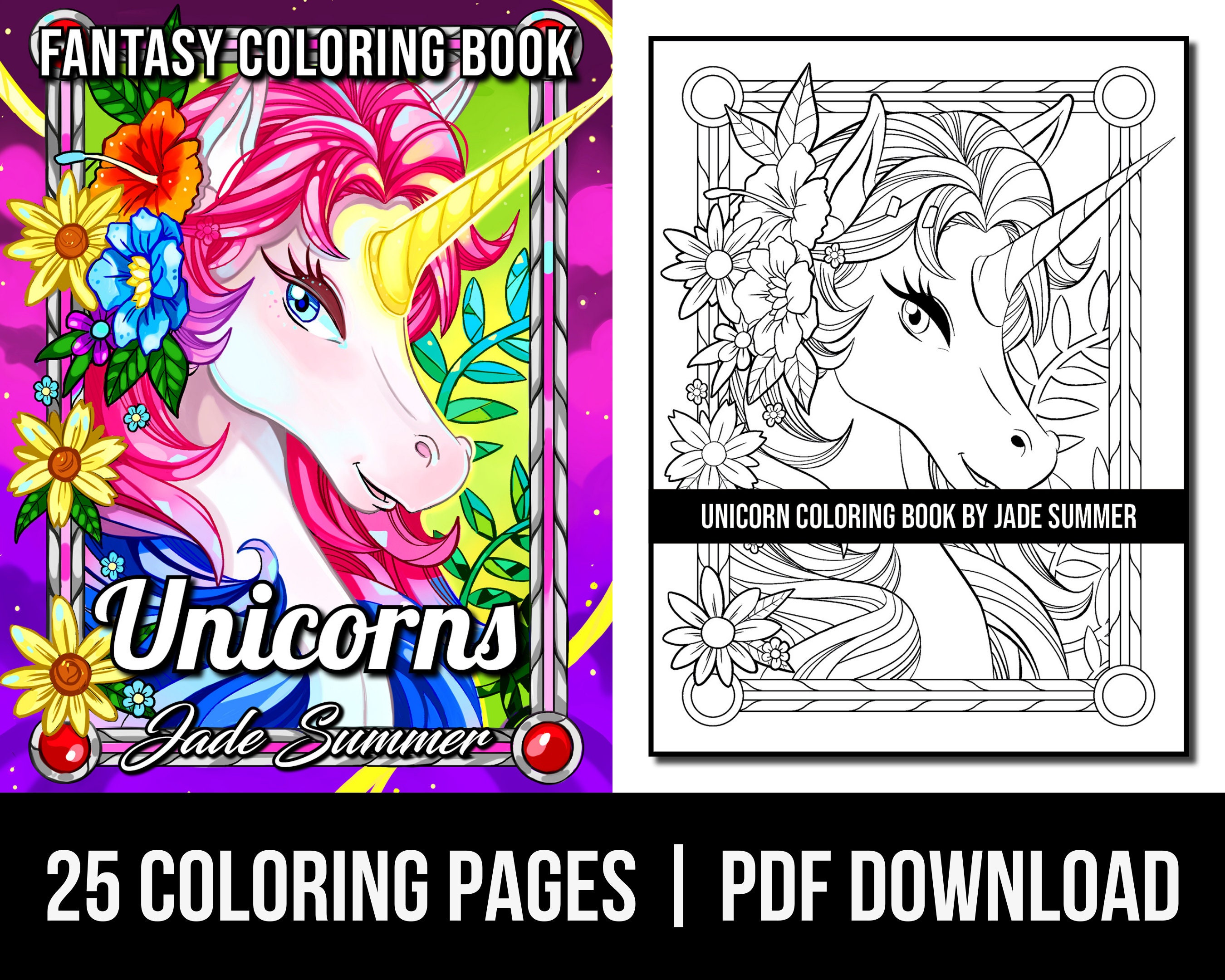 Fantasy Coloring Pages: Unicorn Adult Coloring Book by Jade - Etsy