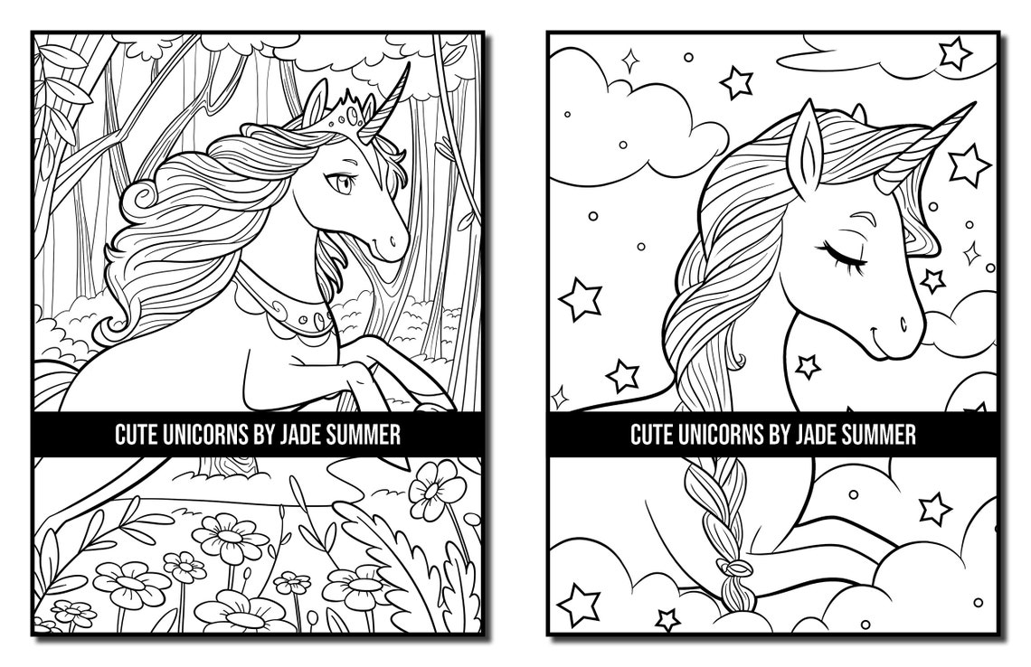 Fantasy Coloring Pages: Cute Unicorns Adult Coloring Book by - Etsy