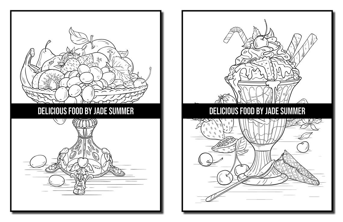 Food Coloring Pages: Delicious Food Adult Coloring Book by - Etsy