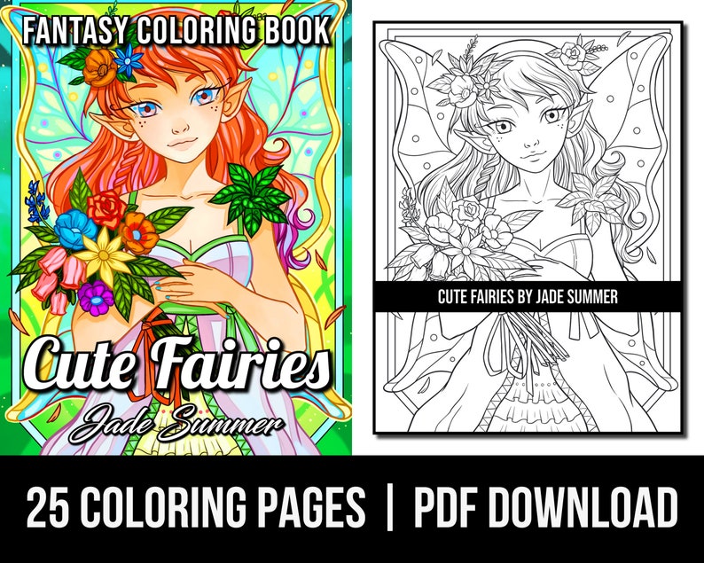 Fantasy Coloring Pages: Cute Fairies Adult Coloring Book by - Etsy