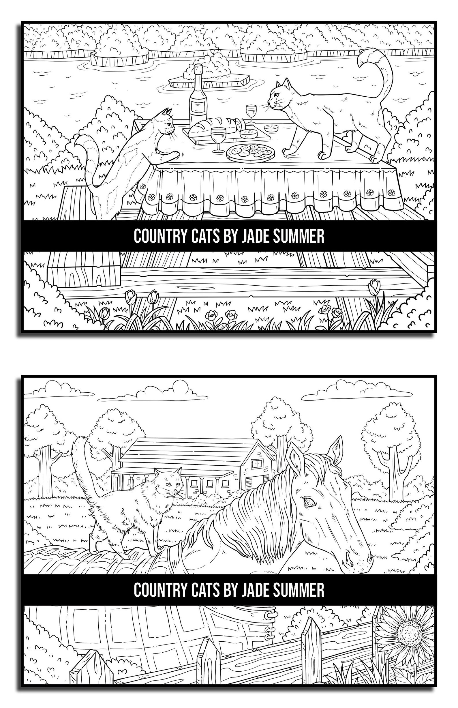 Nature Coloring Pages: Country Cats Adult Coloring Book by - Etsy