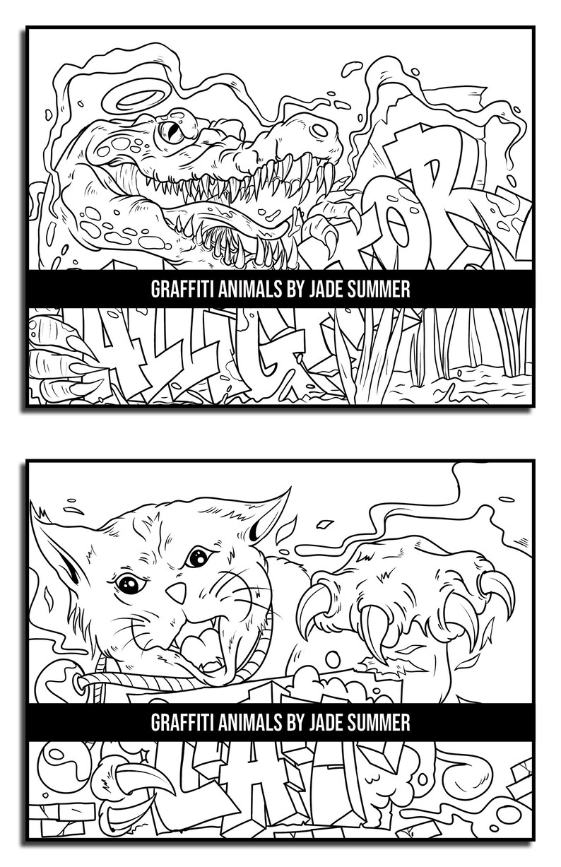 Animal Coloring Pages: Graffiti Animals Adult Coloring Book by - Etsy
